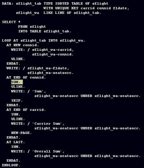 abap sum statement with internal table loop sap stack