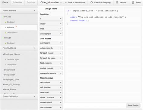 using script builder help zoho creator