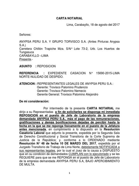 Carta Notarial Sobre Despido Pdf Esfera Pública Ley Pública