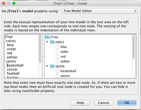 java how can i set a jtree model using an indentation based text