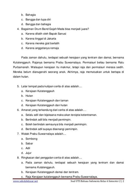 Soal Bahasa Indonesia Kelas 6 Semester 2