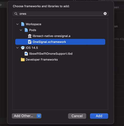 xcode dyld library not loaded rpath onesignal framework onesignal