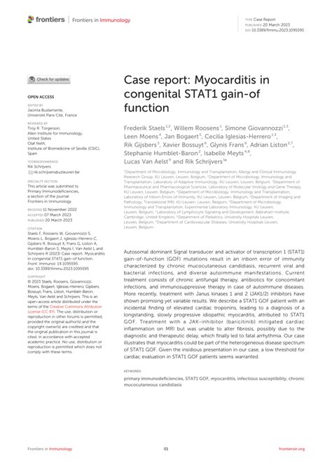 Pdf Case Report Myocarditis In Congenital Stat1 Gain Of Function