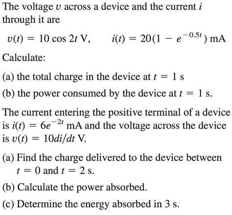 Solved The Voltage V Across A Device And The Current I