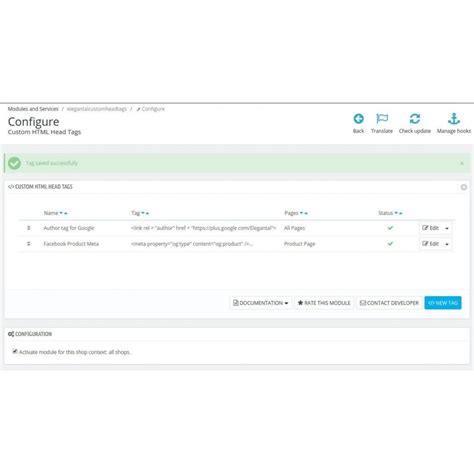 custom html head tags prestashop addons
