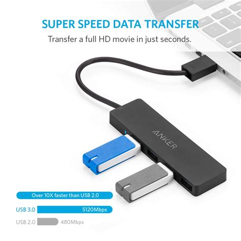 Anker Ultra Slim 4 Port Usb 3 0 Data Hub Black