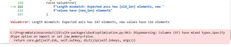 python dask length mismatch when querying stack overflow