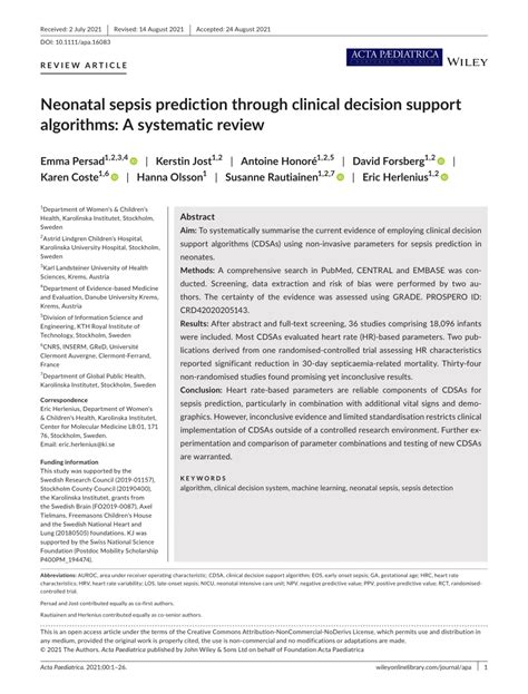 Pdf Neonatal Sepsis Prediction Through Clinical Decision Support