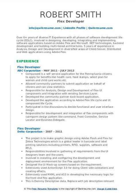 flex developer resume samples qwikresume