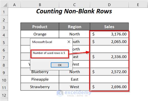 how to count rows with data in column using vba in excel 9 ways