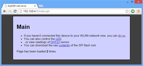 esp8266 powered web server led control dht22