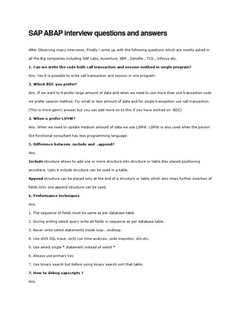sap abap interview questions and answers database index databases