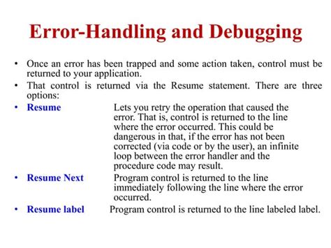 error handling and debugging in vb