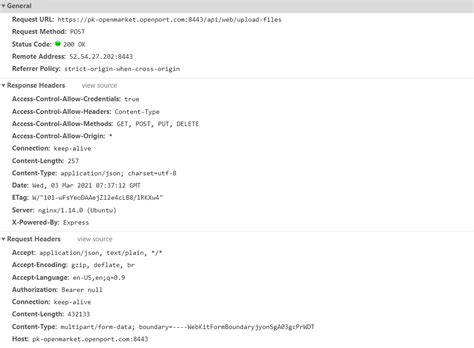 node js api is throwing a cors error after pending for few seconds in