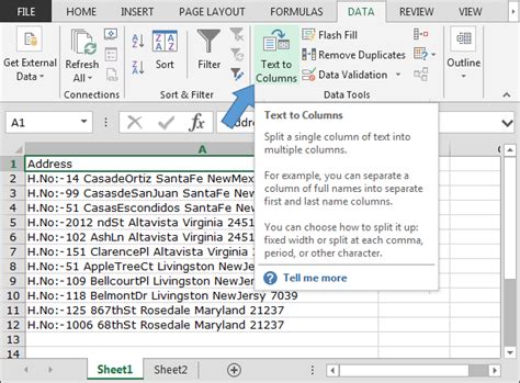 splitting a full address into three or more separate cells