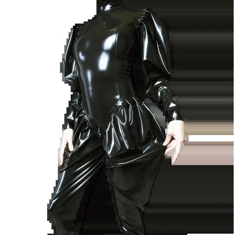 Sexy Latex Women Men Gummi Catsuit With Puff Sleeves And Leggs Rubber