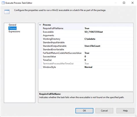 file counter expression in ssis using execute process task output