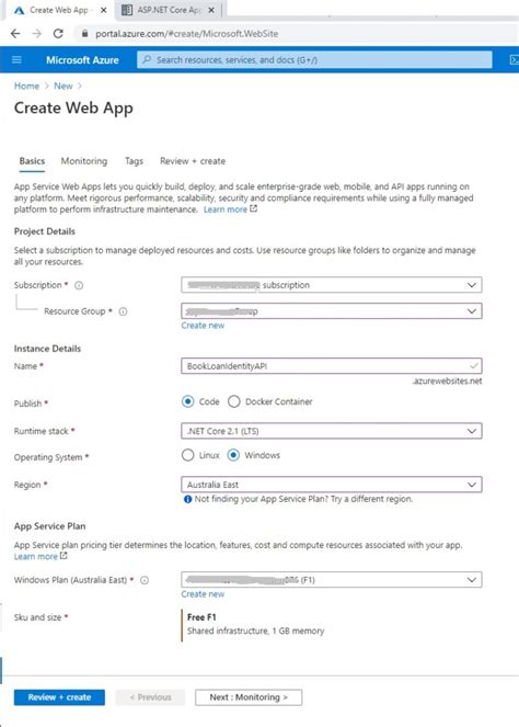 configuring a secure core web api in an azure app