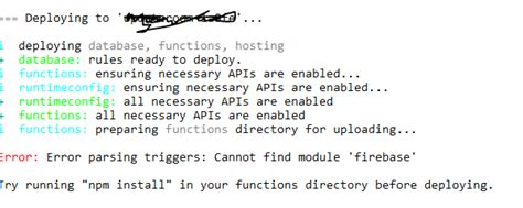 node js getting firebase not found error while deploying functions in