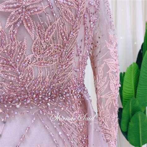 Dusty Pink Lace Mermaid Muslim Evening Dresses Long Sleeve Overskirt
