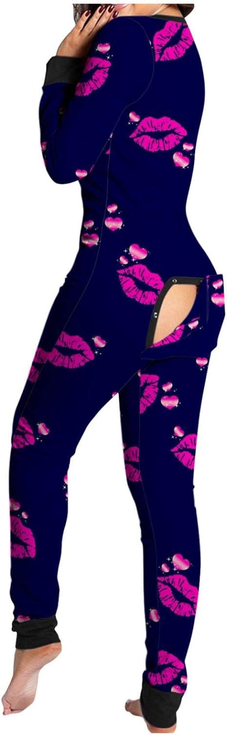 Jumpsuit Damen Einteiler Pyjama Langarm Schlafanzug Mädchen Sexy V