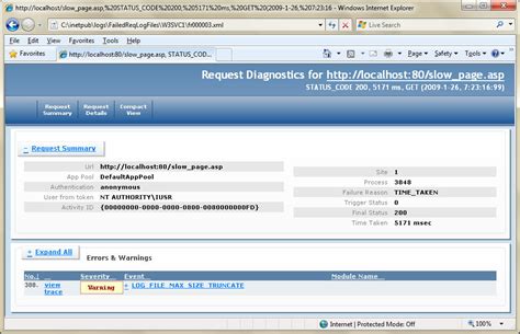 using failed request tracing to troubleshoot classic asp errors