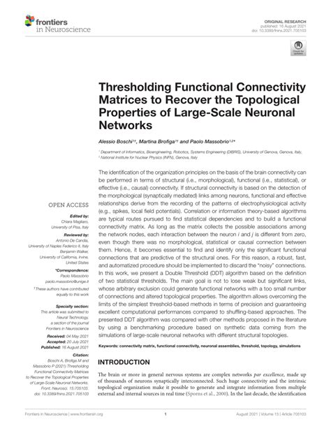 Pdf Thresholding Functional Connectivity Matrices To Recover The