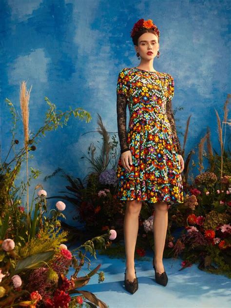 Frida Kahlo X Shein X Designer Cw2 Floral Print Contrast Lace Dress