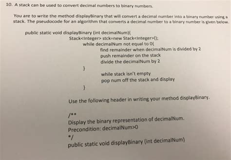 solved 10 a stack can be used to convert decimal numbers