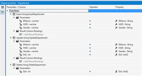insert update and delete function mapping to stored procedures in