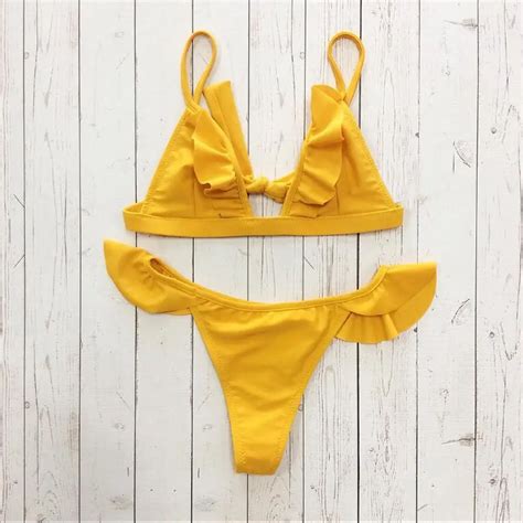 Yellow Ruffle Bandage Bikini Sexy Bikinis Women Swimsuit Ruffle Bathing