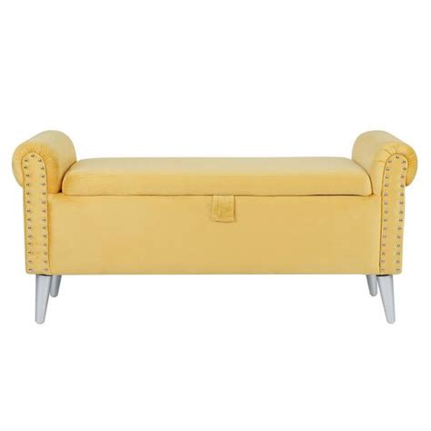 Dazone Upholstered Flip Top Bedroom Bench End Storage Nailhead Velvet
