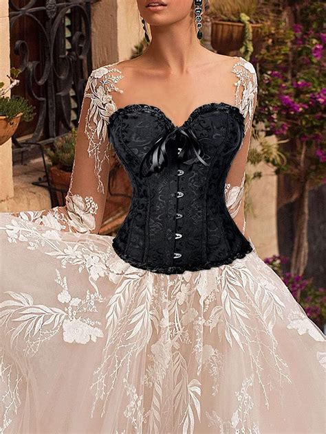 Women Gothic Lace Up Boned Overbust Bustier Top Basque Corset Lingerie