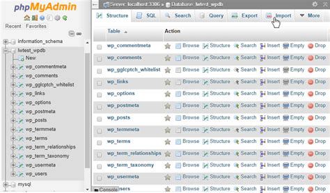 importing databases and tables with phpmyadmin liquid web