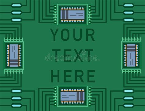 Computer Ic Chip Template Microchip On Detailed Printed Circuit Board