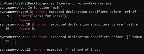c program to show types of errors geeksforgeeks