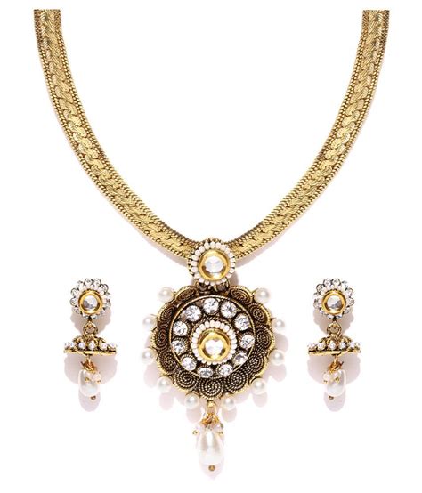 Zaveri Pearls Golden Zinc Necklace Set Buy Zaveri Pearls Golden Zinc
