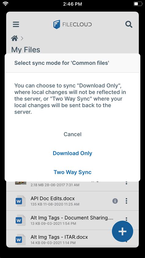 ios file sync filecloud docs server