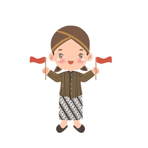 インドネシアの国旗を持ったジャワの伝統的な服を着た少年イラスト画像とpsdフリー素材透過の無料ダウンロード Pngtree