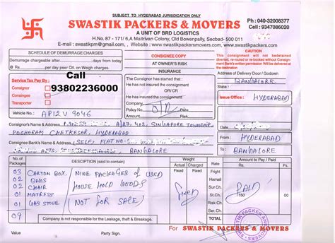9380223600 100 Original Gst Packers Movers Bill For Claim Chennai