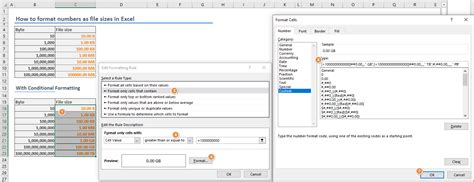 how to format numbers as file sizes in excel