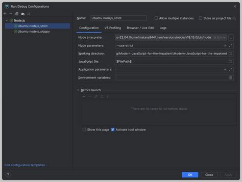 javascript webstorm run debug configuration adding use strict as