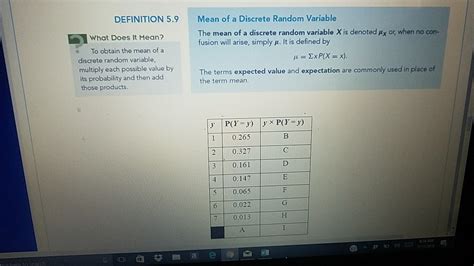 solved definition 5 9 mean of a discrete random variable