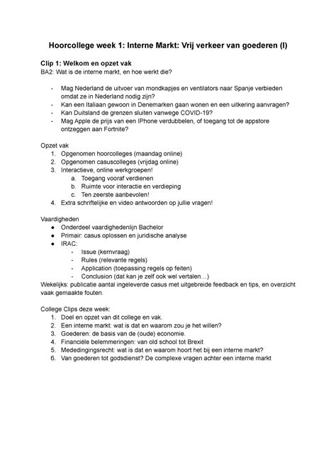 Er Hc Week 1 College Aantekeningen 1 Hoorcollege Week 1 Interne