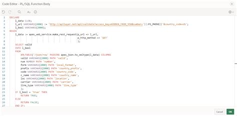 oracle apex pl sql input validation using api stack overflow
