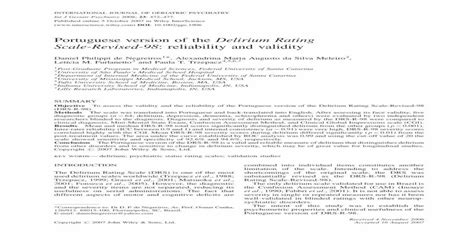 Portuguese Version Of The Delirium Rating Scale Revised 98 Reliability