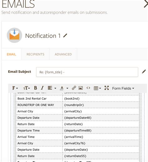 how to display text fields in email alert