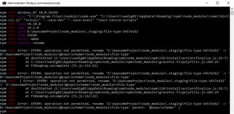 node js create react native app could not installed
