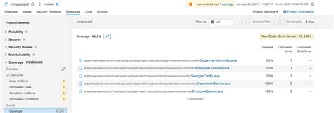 java code coverage for component test not showing in