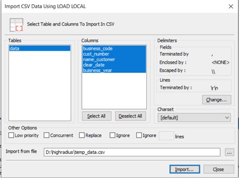 loading a local csv file to mysql server using sqlyog stack overflow